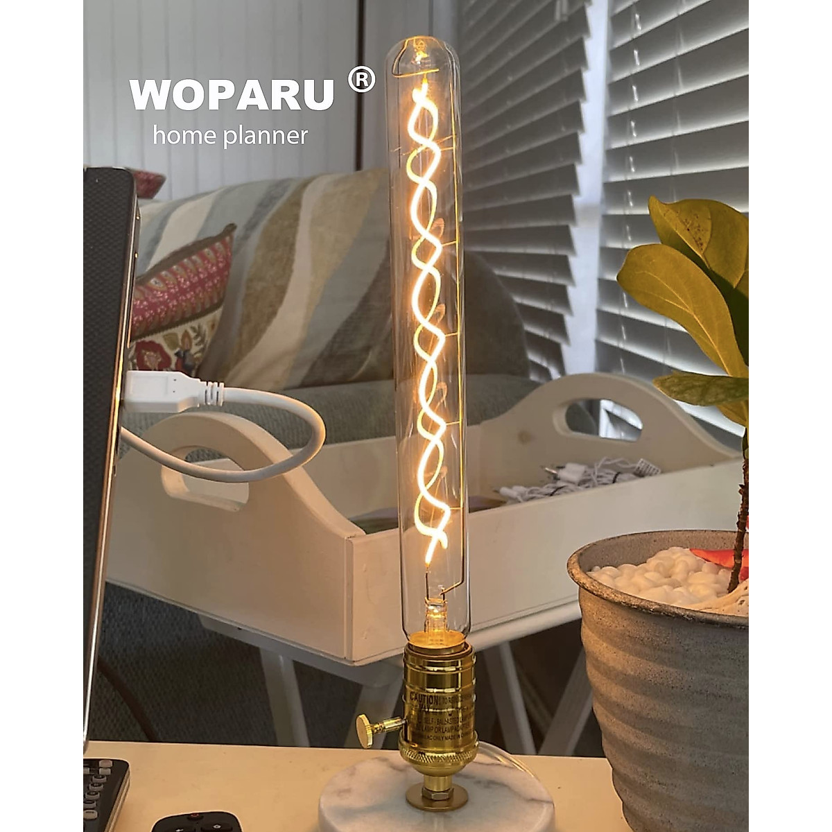 WOPARU Long Test Tube Spiral Vintage Edison Filament Light Bulb，T10/T32 Medium (E26) Standard Base E27，4W 2200K 240LM Dimmable LED Edison Bulb,40W Equivalent Warm White (Clear Glass)