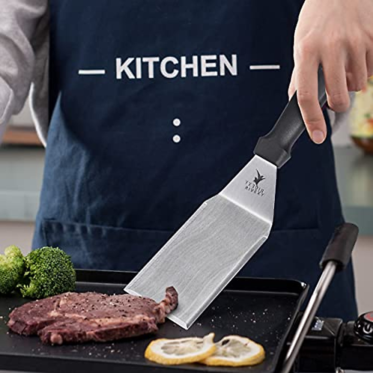 Rivexy 5 Pcs Grill Spatula for Outdoor Grill Premium Quality Metal Spatula for Cast Iron Skillet Durable Flat Top Grill Accessories Great for Outdoor BBQ Teppanyaki and Camping