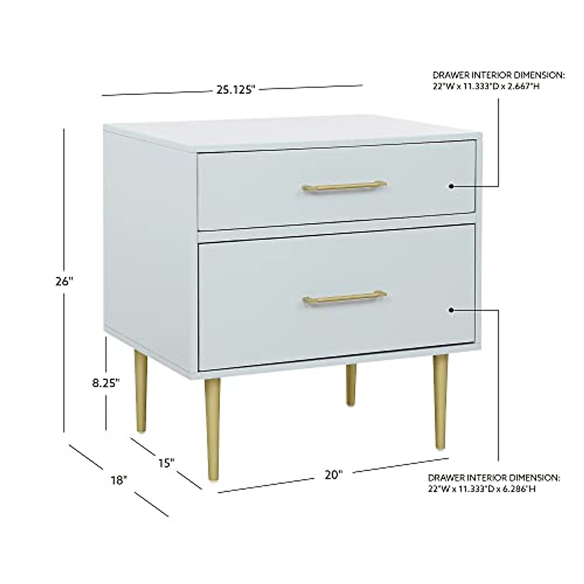 Linon Modern Ice Blue Gold Hardware Lennon Two Drawer Nightstand