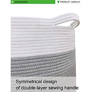 LANGYASHAN 21.65" x 13.78" XXXLarge Woven Rope Basket Decorative Blanket Basket for Living Room Toys Sofa Throws Storage Towels or Nursery Round Laundry Hamper Basket with Handles Laundry Basket(Gray)