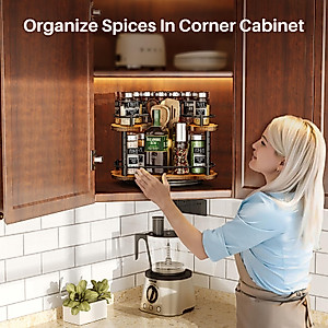 Revolving Spice Rack Organization Lazy Susan Organizer - Height Adjustable Spinning Turntable for Cabinet Pantry Kitchen Seasoning, 12 inches, Solid Wood, Black