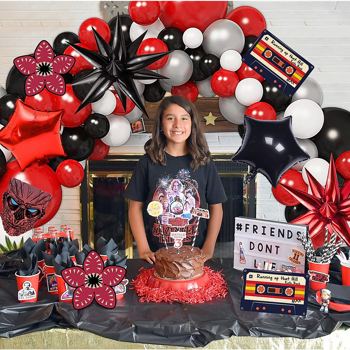 Stranger Inspired Things Party Supplies, 112Pcs Balloons Arch Garland Kit, Assorted Latex Balloons, Foil Balloons and Demogorgon Vecna Cardboard for Stranger Inspired Things Birthday Party Decorations