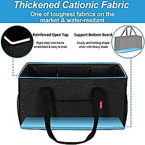 LHZK 2Pack Extra Large Utility Tote Bag with Metal Wire Frame, Reinforced Bottom Board for Pool Beach Laundry Storage