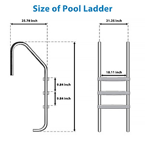 Pool Ladder, 3 Step In-Ground Swimming Pool Step, Stainless Steel Pool Ladder Step for Indoor/Outdoor Pool, Heavy Duty Non-Slip Inground Ladder, Easy Assembly