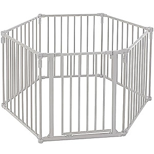 Toddleroo by North States 3 in 1 Metal Superyard: 151" long extra wide baby gate, barrier or play yard. Hardware or freestanding, 6 panels, 10 sq.ft. enclosure (30" tall, Taupe)