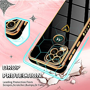 Buleens for Motorola Moto G Stylus 2021 Case for Women Girls, (3 in 1) Cute Hearts Pattern Aesthetic Phone Cases for Moto G Stylus 2021 6.8'', Classy Gold Paint Soft TPU Anti-Drop Cover(Black)