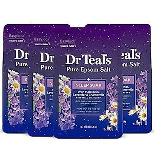 Dr Teal's Sleep Soak with Pure Epsom Salt, Melatonin & Essential Oil Blend, 3 lb (Pack of 4)