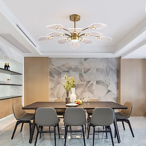 Ganeed Modern Sputnik Chandelier,56W Dimmable LED Pendant Light with 10 Lights,Gold Plating Branch Chandeliers Mid Century Hanging Light for Dining Room, Bedroom,Living Room,Kitchen,Hotel