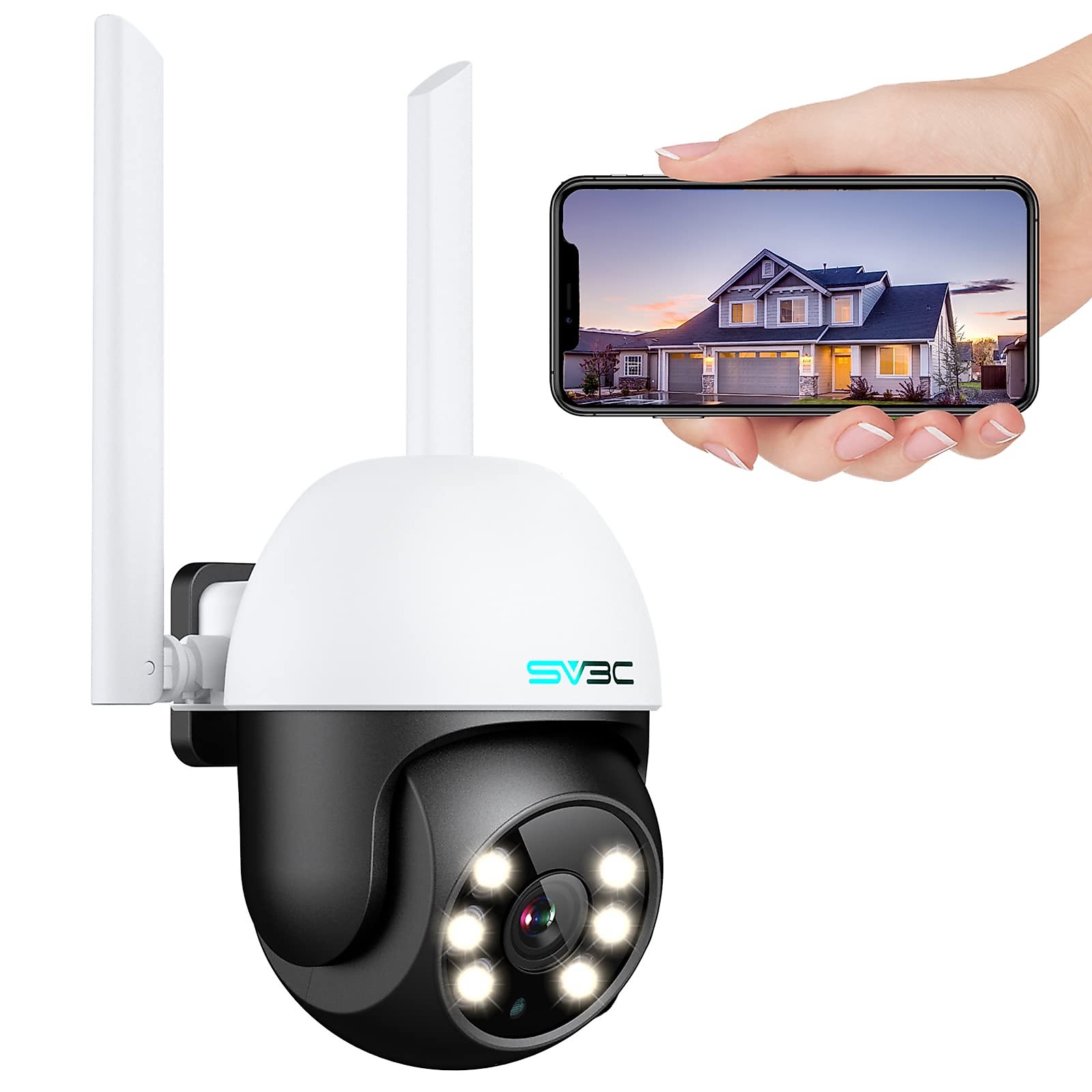 SV3C Solar Wireless Security Camera Outdoor, HD 1080P PTZ Home WiFi Camera, 360 Rotate, Smart PIR Motion Detect, Floodlight Color Night Vision, Two Way Audio, Waterproof, App Alerts, SD Card or Cloud