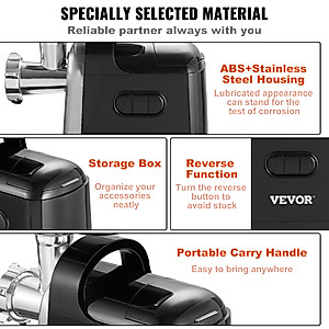 VEVOR Electric Meat Grinder, 6.6 Lb/Min, 550W Industrial Meat Mincer with 2 Blade, 3 Grinding Plates, Sausage Maker & Kubbe Kit ABS + Stainless Steel Commercial Meat Grinder, ETL Listed