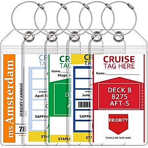 5 Pack Cruise Luggage Tag Holders for Carnival, NCL, Princess, MSC Cruise Ships, Clear Cruise Tags Holders with Zip Seal by FUNMCAN, Wide Waterproof Cruise Essentials Cruise Accessories Must Haves