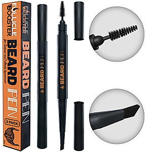 Beard Pen Filler for Men - Barber Styling Grooming Pencil - Waterproof Proof, Sweat Proof, Long Lasting Solution with Natural Finish - Cover Beard and Scalp Patches in Seconds - Black 2 Pack