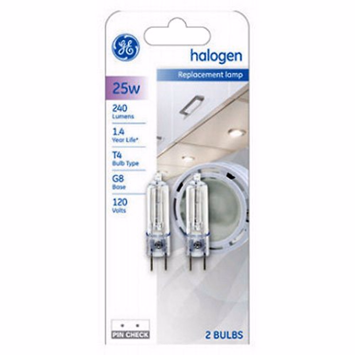 GE 97664 25-Watt 240-Lumen Specialty T4 Halogen Light Bulb, Clear, 2-Pack