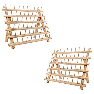 BAENRCY 2-Pack 60-Spool Wooden Thread Holder Sewing and Embroidery Thread Rack and Organizer Thread Rack for Sewing with Hook