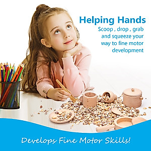 Timfuis Sensory Bin Tools - Montessori Fine Motor Skills Learning Waldorf Toys for Toddlers and Kids Pretend Play - Wooden Scoops and Tongs for Transfer Work and Fine Motor Learning (11Pcs)