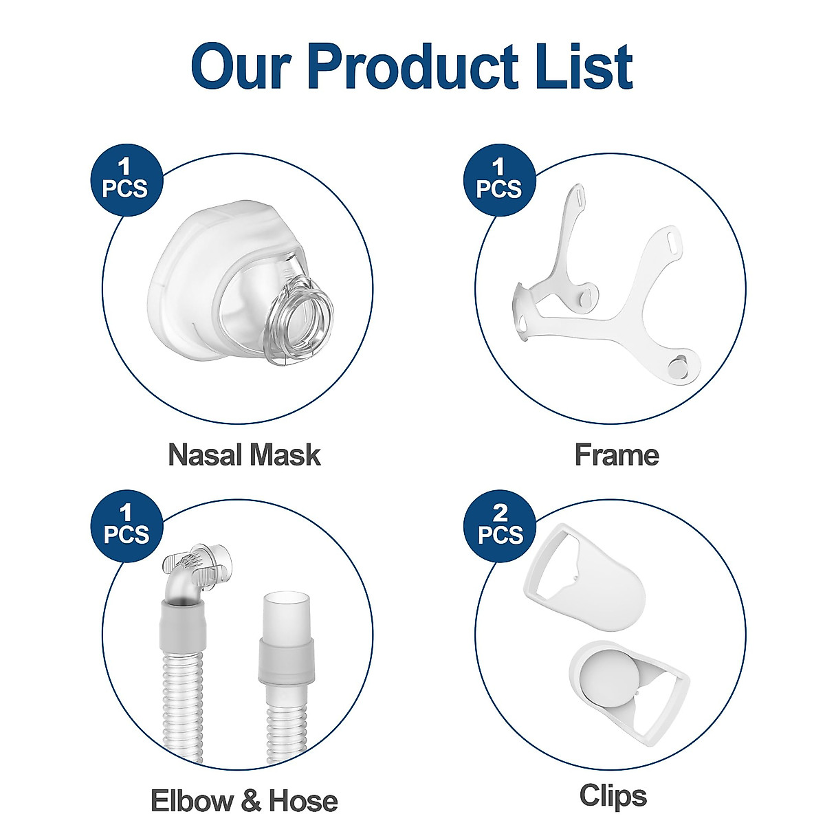 TUSOA Full Set for W-I-S-P Supplies includes Nasal Mask, Silicone Frame, Hose/Tube, Clips Replacement-Large