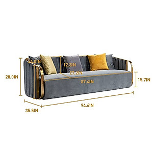 Acanva Mid-Century Modern Sofa for Living Room with Golden Band Sloped Arm, Channel Tufted Performance, 95”W Couch, Grey