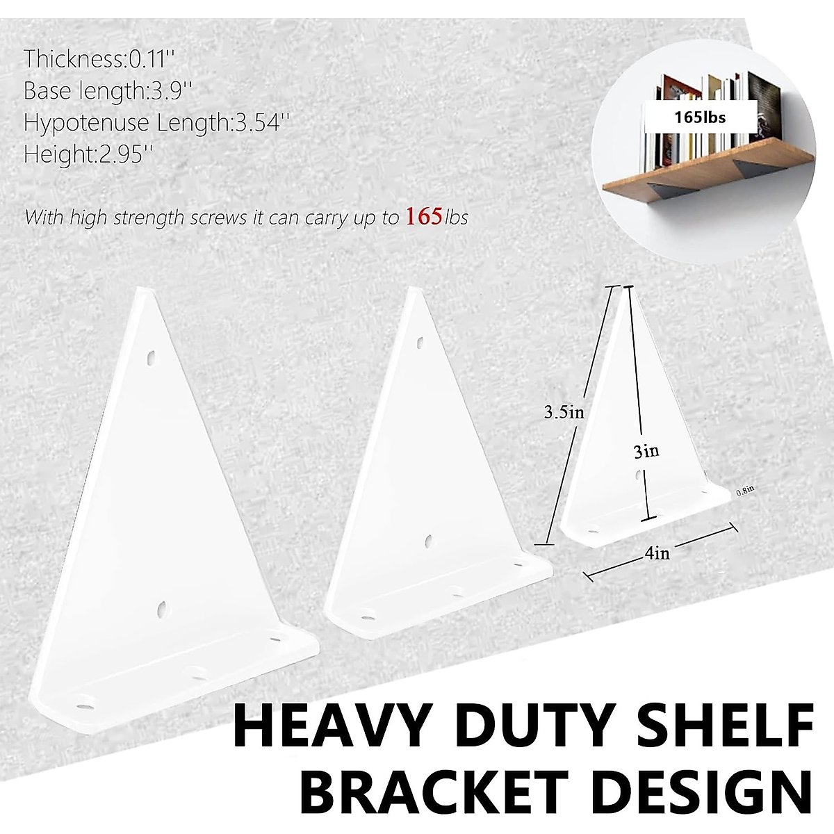 4 Park Floating Shelf Bracket 4 x 3 Inch, White 4 inch Shelf Bracket, Floating Shelves Brackets, Floating Shelf Hardware, Space Saving Small Hidden Shelf Brackets 4 inch for Home Decor (White)