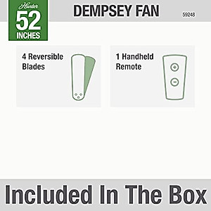 Hunter Fan Company 59248 Dempsey Indoor Low Profile Ceiling Fan with Remote Control, 52", Fresh White Finish