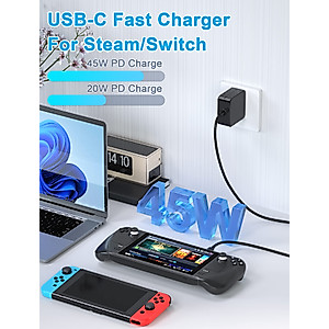 Feirsh 45W Charger for Steam Deck and Switch, AC Adapter Steam Charger Fast USB-C Steam Power Adapter for Nintendo Switch/Lite/OLED/Xbox Controller/Phone with 5.9FT USB Type C Cable