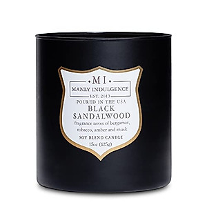 Manly Indulgence Scented Jar Candle, Black Sandalwood, Signature Collection, Soy Wax Blend, Wooden Wick, 15 Oz, Single (Bergamot, Tobacco, Amber & Musk)