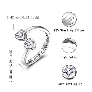 Sterling Silver Heart Cubic Zirconia Adjustable Ring Always Mother/ Daughter/ Sister Forever Friend Ring Supporting Jewelry Gifts for Mother Daughter Sister, 925 Sterling silver, Cubic Zirconia