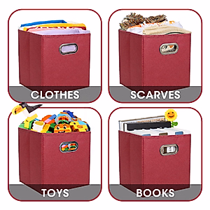 MILILOVE 4Pcs Felt Storage Basket 13x13x13 inch Cube, Fabric Cloth Storage Bin, Collapsible Organizer Basket with Metal Handle for Cloth Toys Underwears Bedroom Playroom Office