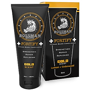 Bossman Fortify Intense Beard Conditioner - Shower Beard Wash, Moisturizer and Beard Softener for Men - Beard Growth Products - Made in USA (Gold Scent), 6 oz