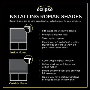 Eclipse Drew Roman Shades for Windows, Cordless 100% Blackout Shades, 23 in Wide x 64 in Long, Noise Reducing, Energy Efficient and Textured Solid Window Shades for Living Room, Bedroom, Linen
