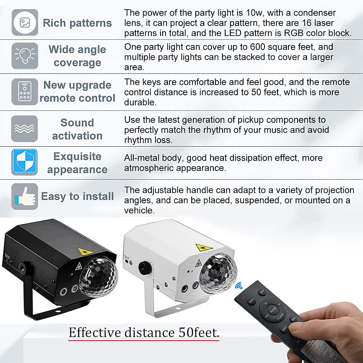 BUCLHOZ LED Magic Ball Party Light, Black, Rectangular, Iron and Cast Iron