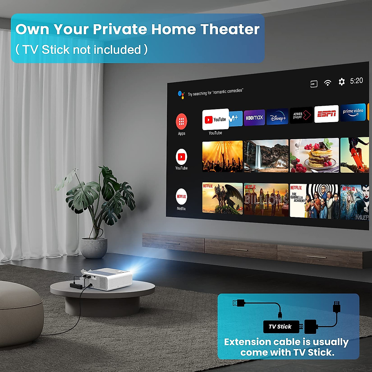 5G WiFi 1080P Projector 4K Supported - OSQ 800 ANSI HD Outdoor Movie with Bluetooth, 4P & ±50° Keystone, Zoom 50%, 300'' Home Cinema Video Support PPT, PS4, TV Stick, Laptop, Phone, white (O-410)