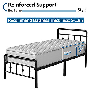 DiaOutro 16 Inch Twin XL Bed Frame with Headboard and Footboard, Classic Metal Platform No Box Spring Needed Heavy Duty Victorian Style Iron-Art Mattress Foundation/Under Bed Storage