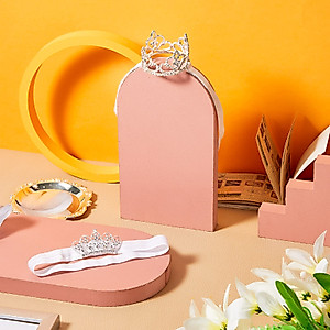 2 Pieces Baby Crown Baby Tiara baby crown headband baby girl crown Newborn Crown for Baby Girl infant tiara princess tiaras for little girls Birthday Elastic hair band Photography Outfits (Silver, White)