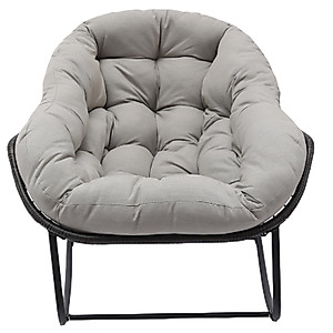 ZJEYEJZ Indoor & Outdoor Rocking Chair, Oversized Rattan Royal Rocking Chair with Padded Cushion, Rocker Egg Chair for Living Room, Patio, Front Porch, Backyard, Grey