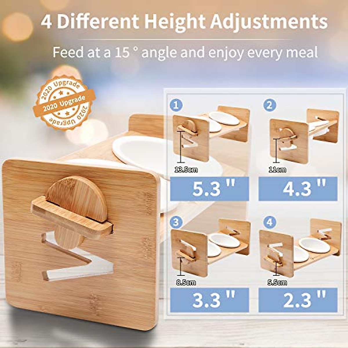 BINGBING Raised Pet Bowl for Cats and Small Dogs, Adjustable Elevated Dog Cat Food and Water Bowl Stand Feeder with Extra Stainless Steel Bowls (Small to Medium with 4 Bowls)