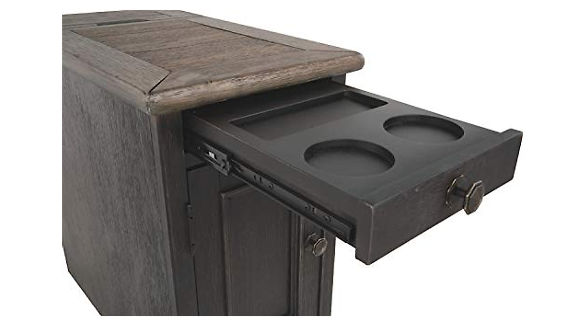 Rustic Chair Side End Table with USB & Tray - Ashley