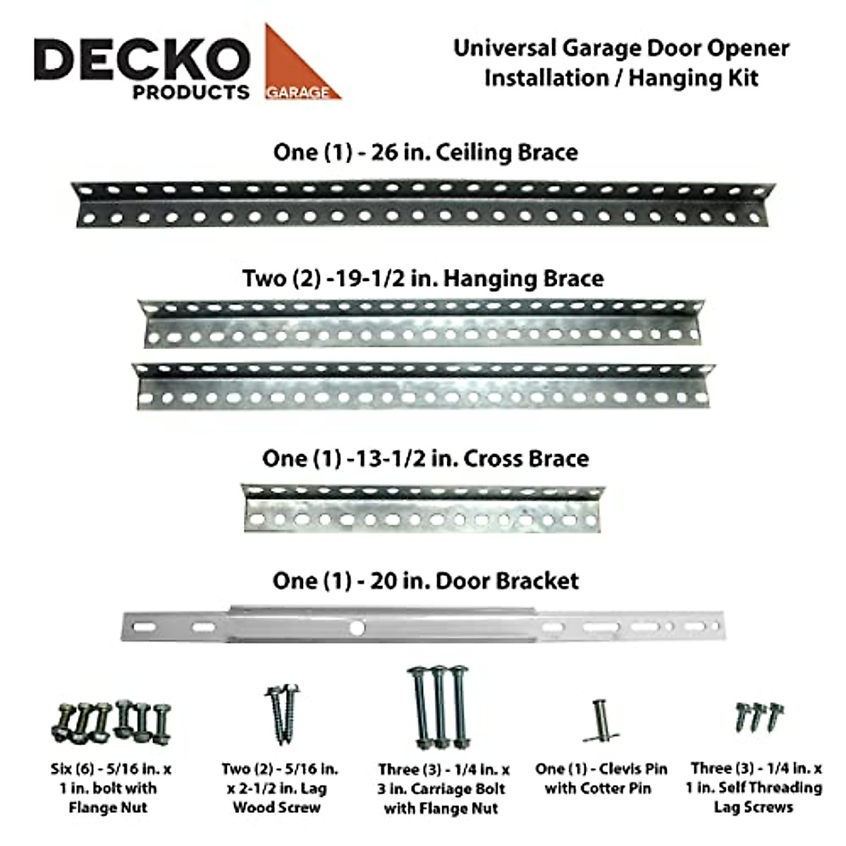 Decko 24999 Universal Garage Door Opener Hanging/Installation Kit Gray