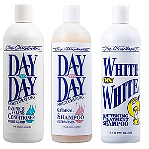 Chris Christensen Shampoo & Conditioner 16 oz Bundle, Day to Day Conditioner + Day to Day Oatmeal Shampoo + White on White Shampoo, Groom Like a Professional, Made in USA