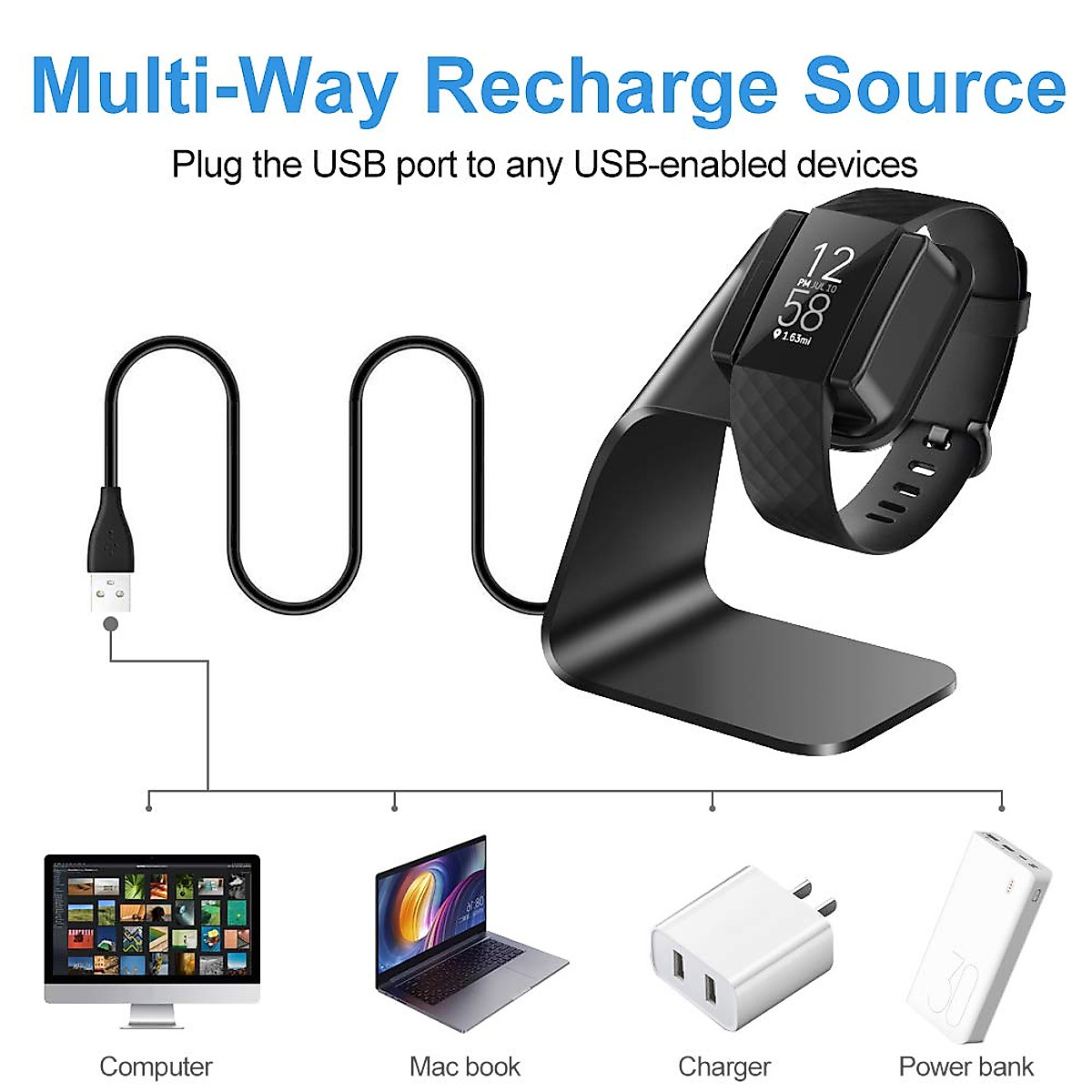 CAVN Charger Dock Compatible with Fitbit Charge 4 / Charge 4 SE (Not for Charge 3), Aluminum Charger Dock Replacement Charging Stand Station Cradle Base with USB Cable for Charge 4 Smart Watch (Black)