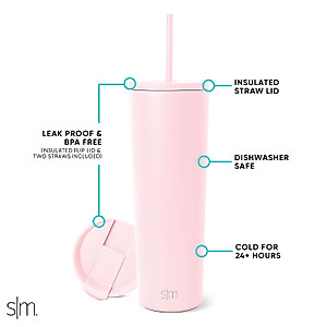 Simple Modern Insulated Tumbler with Lid and Straw | Iced Coffee Cup Reusable Stainless Steel Water Bottle Travel Mug | Gifts for Women Men Her Him | Classic Collection | 28oz | Blush