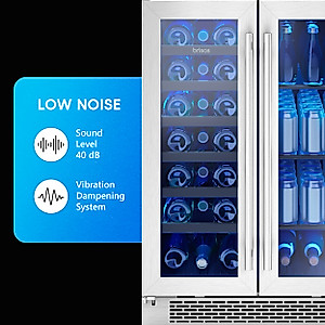 Zephyr Brisas 24 Inch Wine Fridge Dual Zone Under Counter Countertop Wine and Beverage Cooler Cabinet Home Bar Drink Beer Freestanding Refrigerator with Double Door 21 Bottles 64 cans