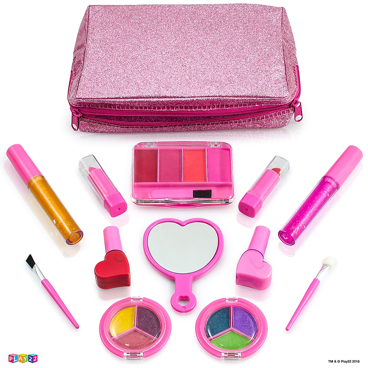 Kids Makeup Kit For Girl - 13 Piece Washable Kids Makeup Set – My First Princess Make Up Kit Includes Blush, Lip Gloss, Eyeshadows, Lipsticks, Brushes, Mirror Cosmetic Bag Best Gift For Girls Original