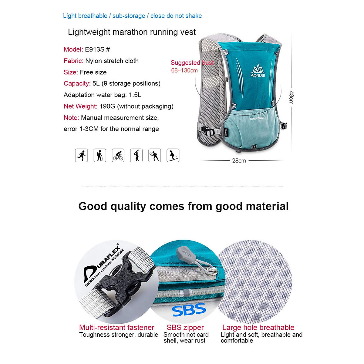 Win.Deeper 5L Lightweight Running Backpack Outdoor Sports Trail Racing Marathon Hiking Fitness Bag Hydration Vest Pack (Black + 500ML Water Bottle)