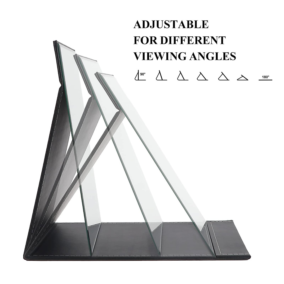 ZBEIVAN 12x9 Inches Extra Large Portable Folding Makeup Mirror, Frameless PU Leather Vanity Mirror with Stand for Desk Table Camping Travel Personal, Black