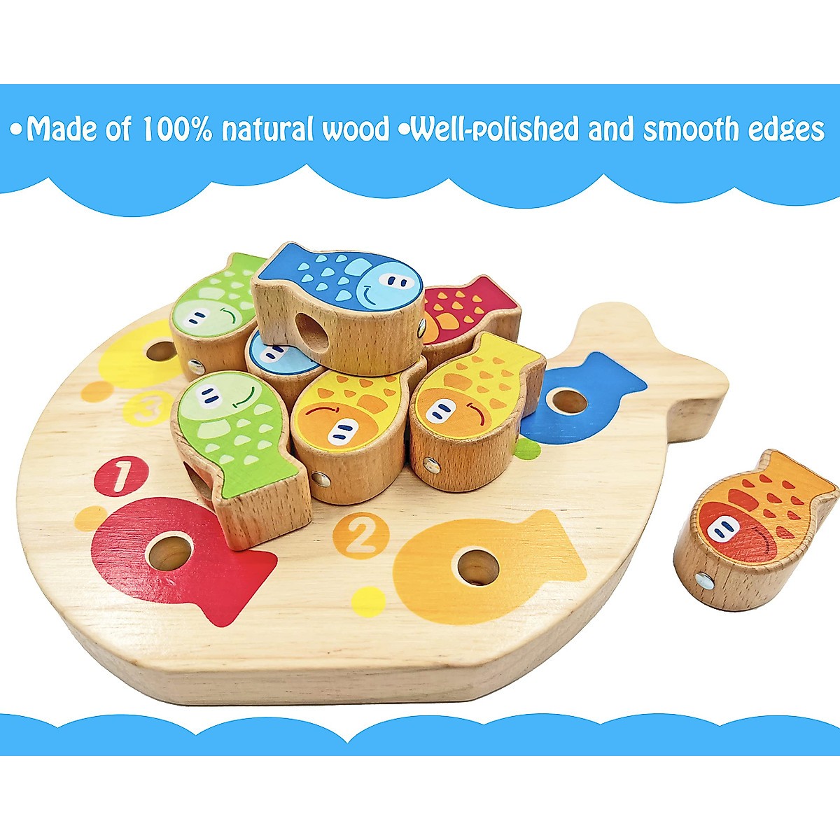 Dailyfunn Montessori Toy 4-in-1 Magnetic Fishing Game Stacking Blocks Lacing Beads Toys for Toddlers-Kids