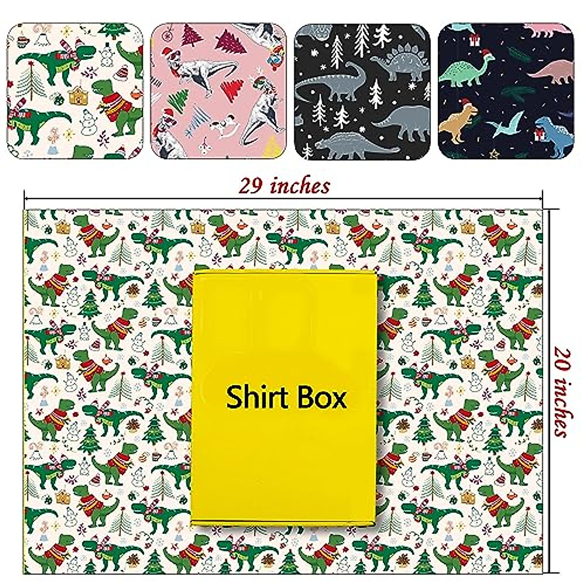 WAPLIGHAL Dinosaur Christmas Wrapping Paper for Boys Girls Kids - Funny Dinosaurs on White Pink Black Designs - Gift Wrap for Birthday, Baby Shower, Holiday - 8 Sheets, Each 20 x 29 Inches, Recycled, Easy to Store