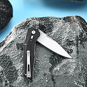Viwki Pocket Folding Knife, 3.54" inch 8CR14MOV Stainless Steel Blade with G10 Handle and Button Lock for Outdoor Tactical Survival Hunting and EDC 3.7 oz