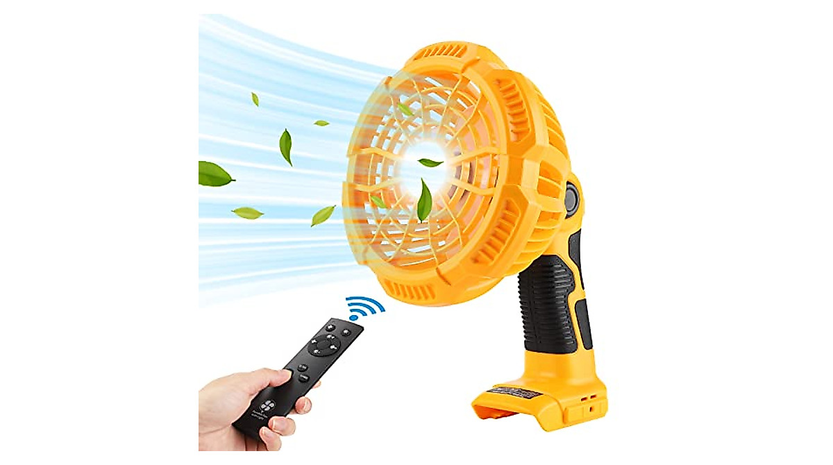 YEX-BUR Outdoor Camping Fan with LED Lantern Powered by Dewalt 14.4V ...