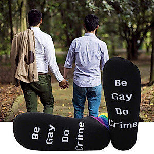 JXGZSO 2 Pairs Gay Pride Rainbow Socks LGBTQ Pride Flag Be Gay Do Crime Rainbow Socks Pride Gifts Lesbian Pride