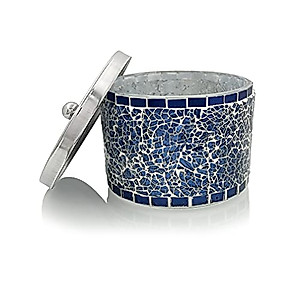 LushAccents Bathroom Accessories Set, 5-Piece Decorative Glass Bathroom Accessories Set, Soap Dispenser, Soap Tray, Vanity Tray, Jar, Toothbrush Holder, Elegant Midnight Blue Mosaic Glass